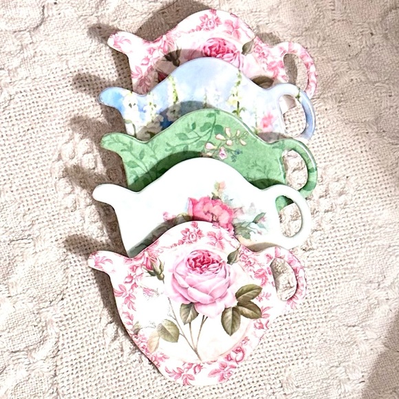 Kitchen | Vtg Set Of 5 Teapot Shaped Tea Bag Spoon Rest Holder Made In ...